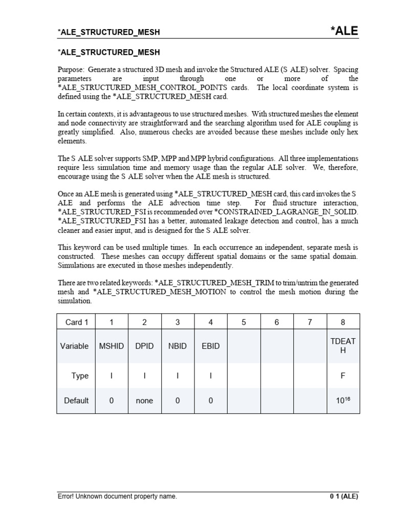 ALE STRUCTURED MESH Dev | PDF