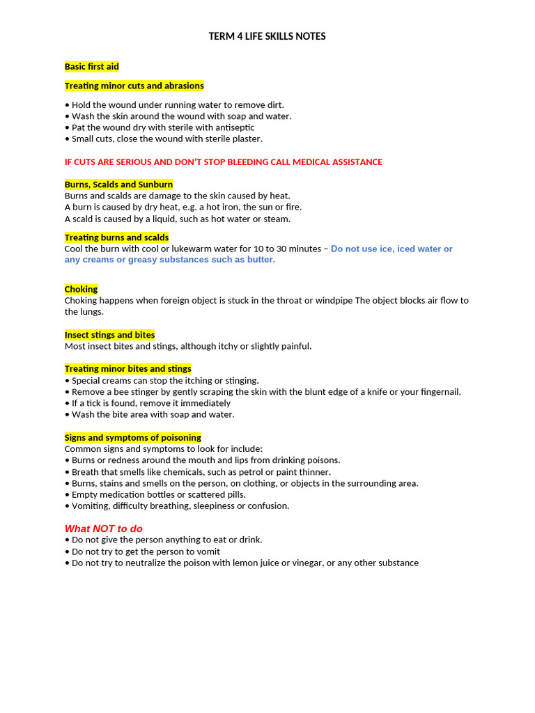 Term 4 Life Skills Notes - 2024 | PDF