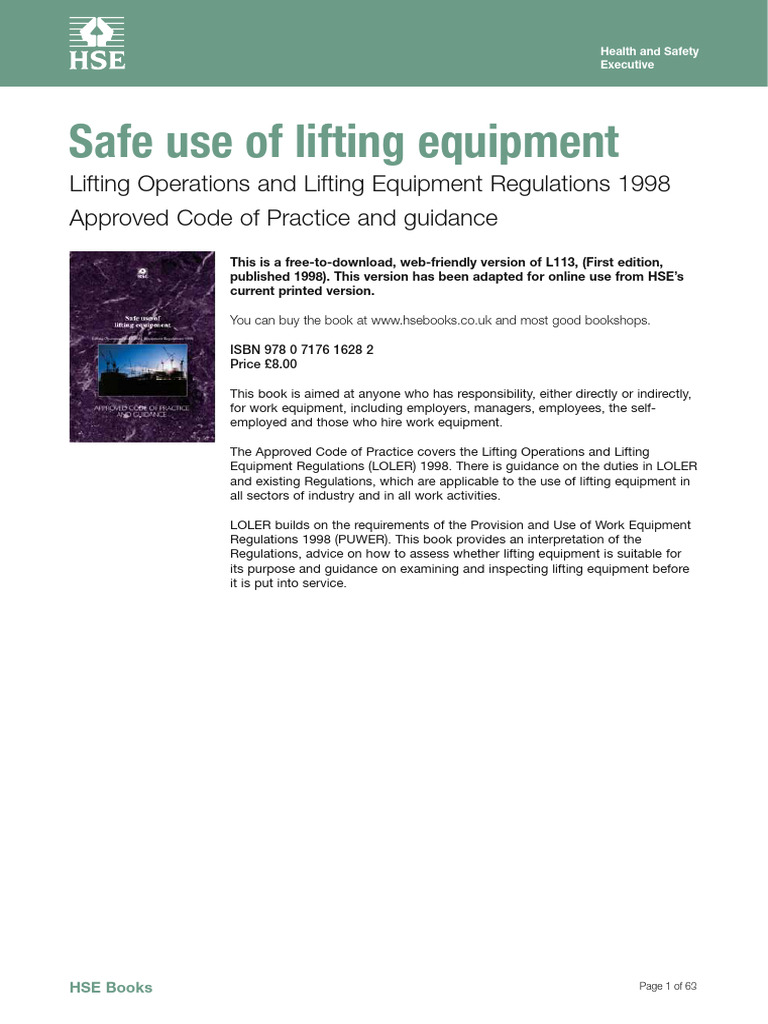 Lifting Operations and Lifting Equipment (LOLER) Regulations 1998 | PDF