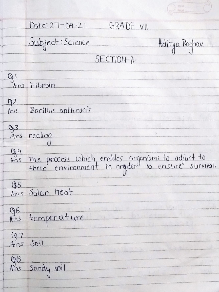 Aditya Raghav Science Grade 7D | PDF