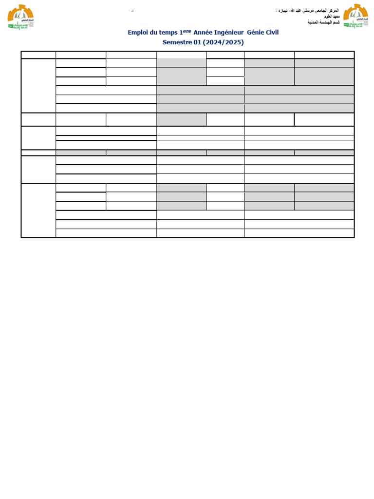 Emploi Du Temps Ing1_GC_ 2024-2025 | PDF