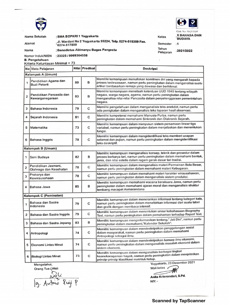 Rapot Kelas X Dan Xi Semester 1 Dan 2 | PDF