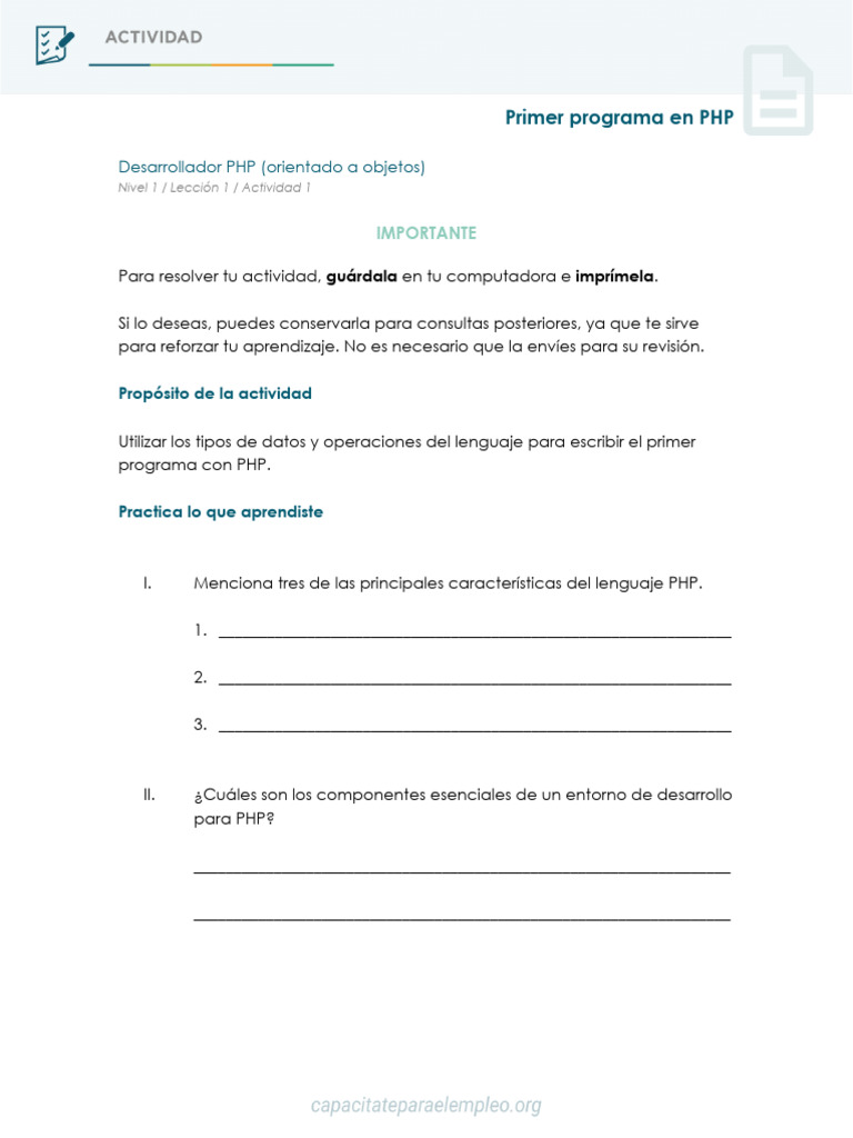 Primer programa en PHP | PDF