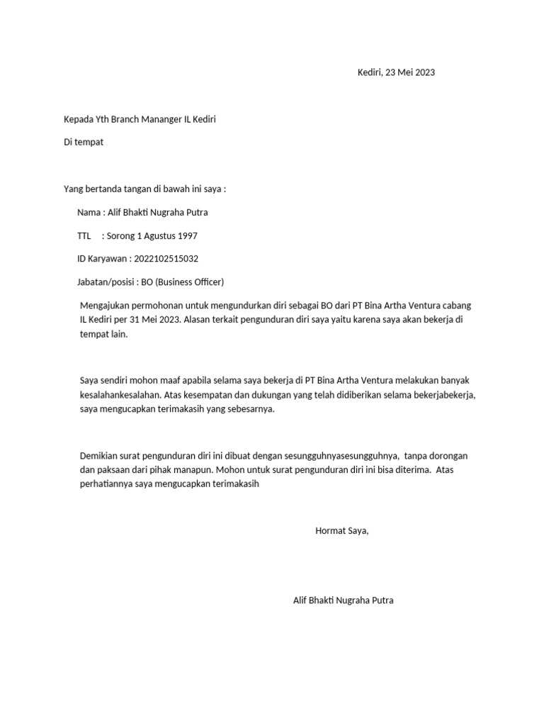 Contoh Surat Resign | PDF