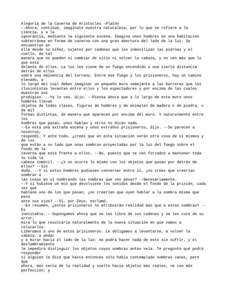 Alegoria de La Caverna de Aristocles - Platón | PDF