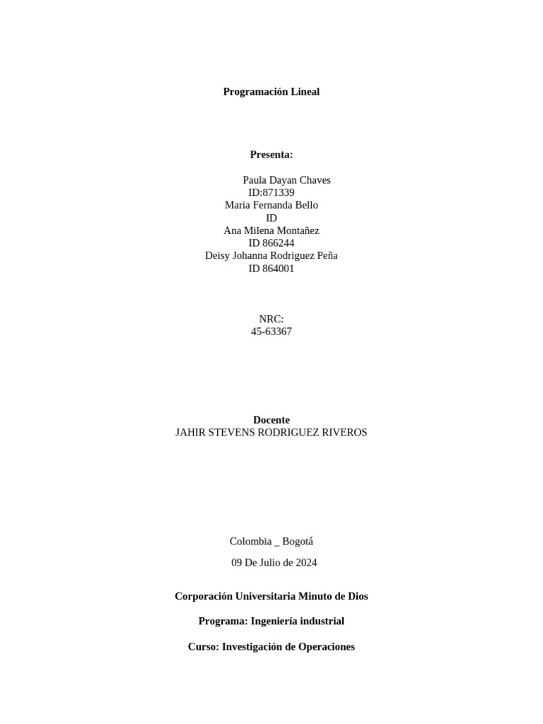 Programación Lineal ACT 1 | PDF