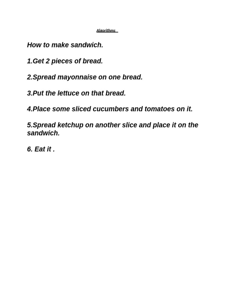 Algorithm For Preparing A Sandwich. | PDF
