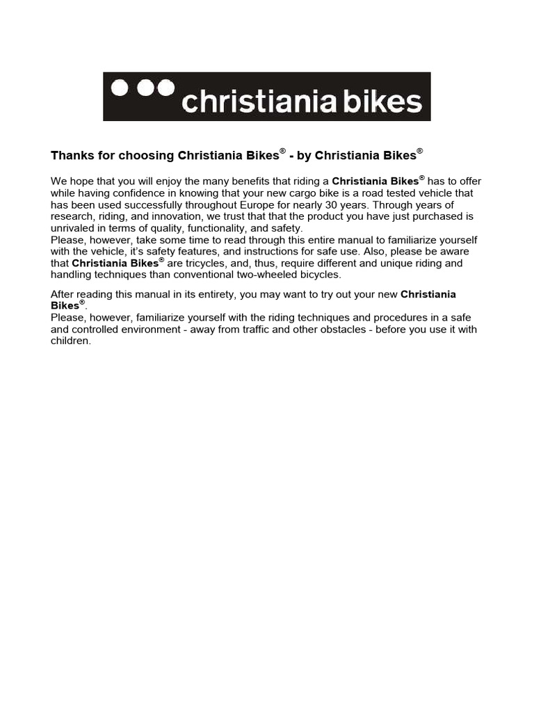 Christiania Bikes User Manual | PDF