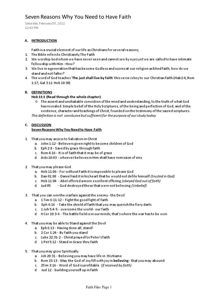 Seven Reasons Why You Need To Have Faith | PDF | Faith | Salvation