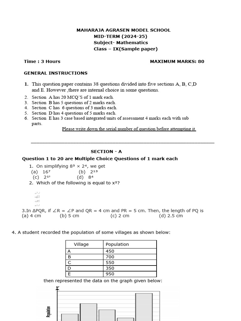Mid Term (Sample Paper) Class - IX | PDF