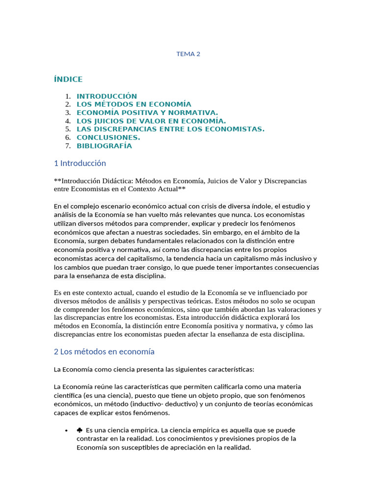 TEMA 2 Los Métodos en Economía (OPOS ECO) | PDF