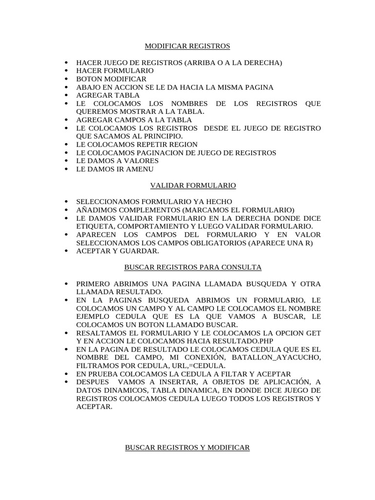 Validar, Registra y Modificar Registros Dreamweaver1 | PDF