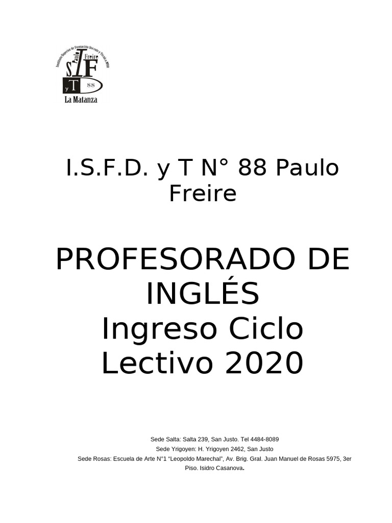INGLES Cuadernillo Ingreso 2020 Definitivo | PDF | Documento de identidad