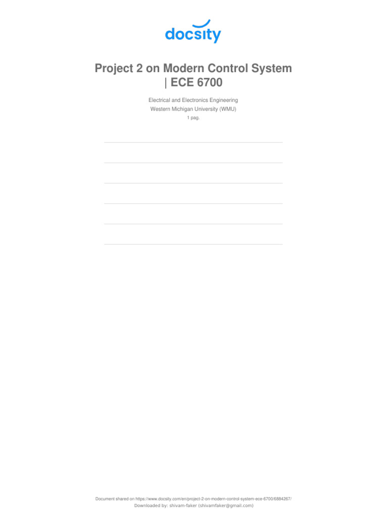 Docsity Project 2 On Modern Control System Ece 6700 | PDF
