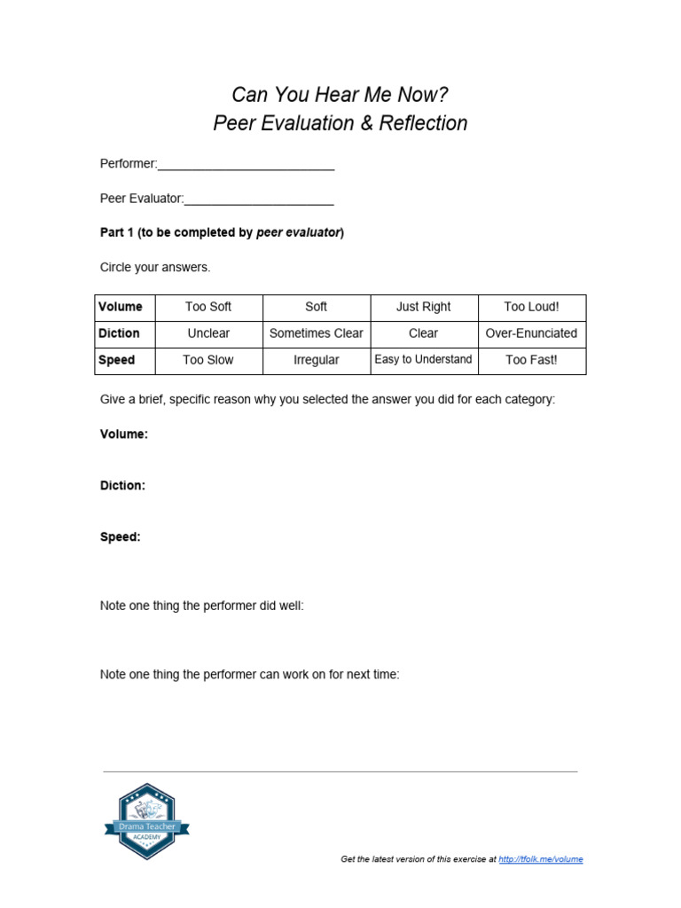Theatrefolk - Can You Hear Me Now - Peer Evaluation & Reflection | PDF