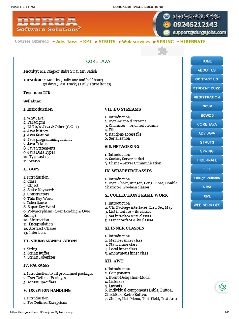 Durga Software Solutions Syllabus | PDF