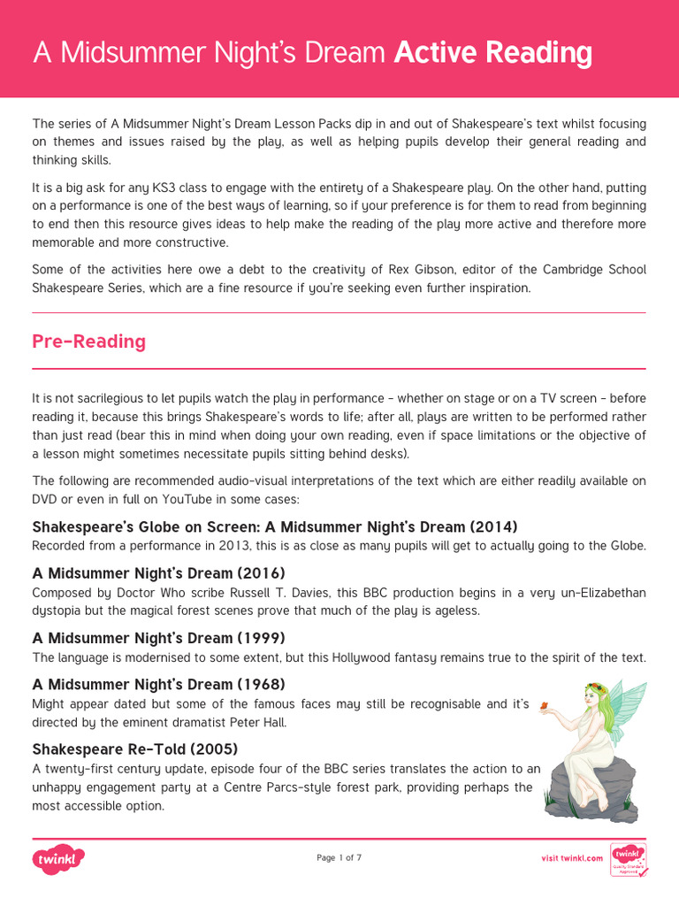 A Midsummer Nights Dream Teaching Ideas | PDF