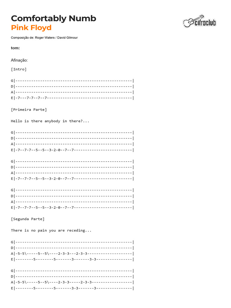 Cifra Club - Pink Floyd - Comfortably Numb | PDF