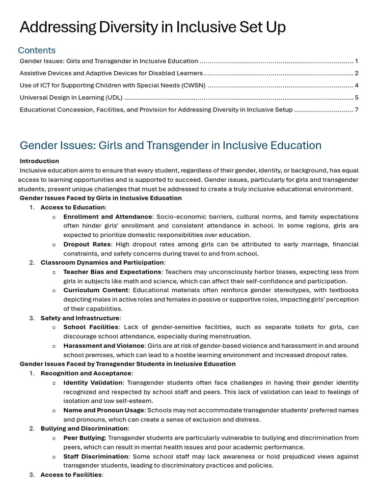 Unit - III (Addressing Diversity in Inclusive Set Up) | PDF