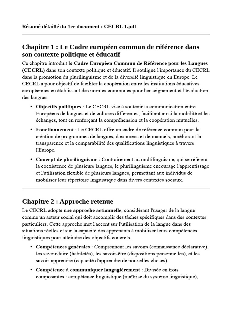 RESUME DETAILLE CECRL 1 ET 2 - Copie | PDF