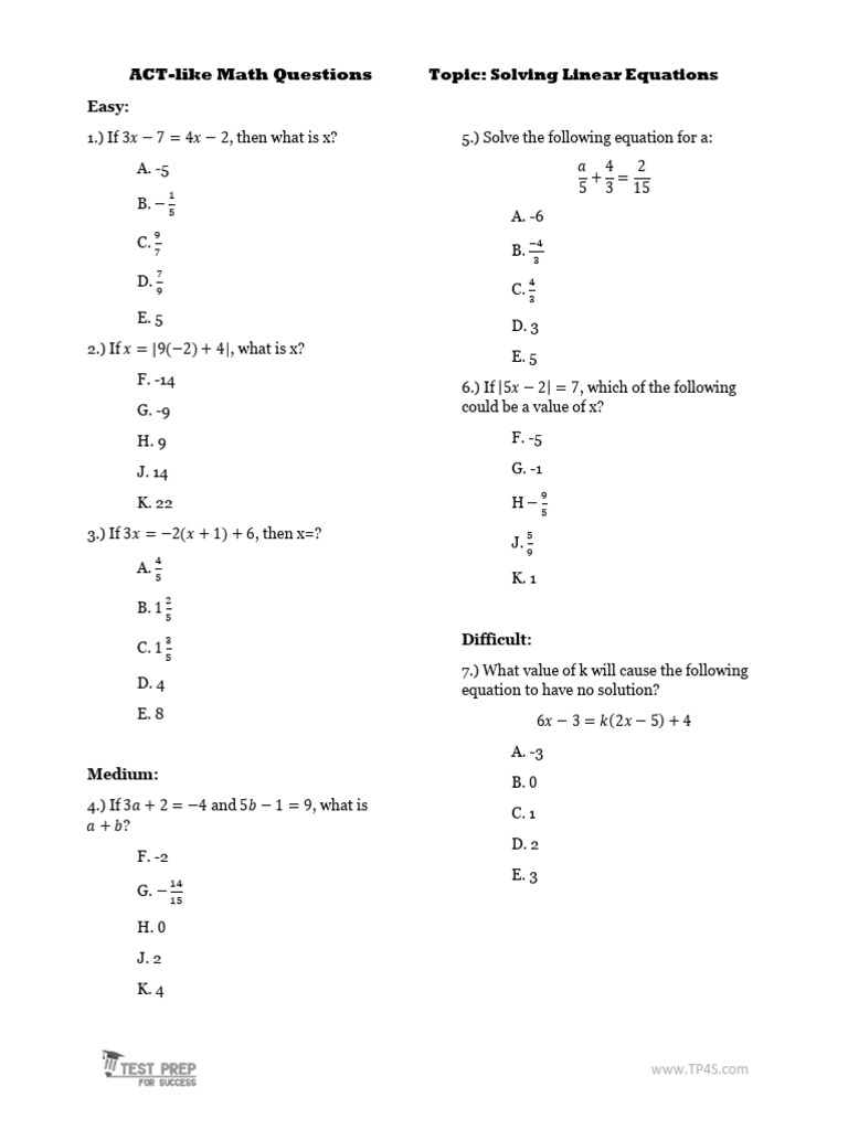 ACT-linear-equations-practice | PDF