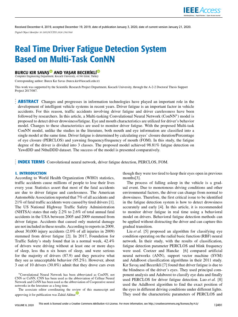 Real Time Driver Fatigue Detection System Based On Multi Task Connn Pdf