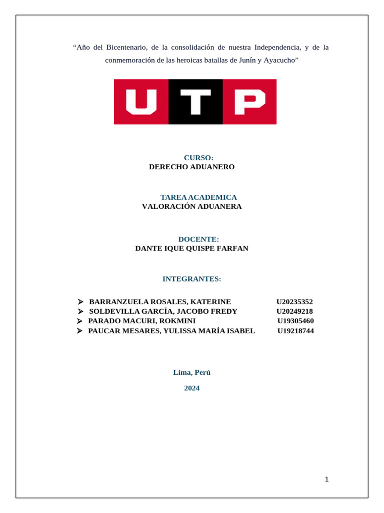Tarea Academica 2 Valoración Aduanera | PDF | aduana | Arancel