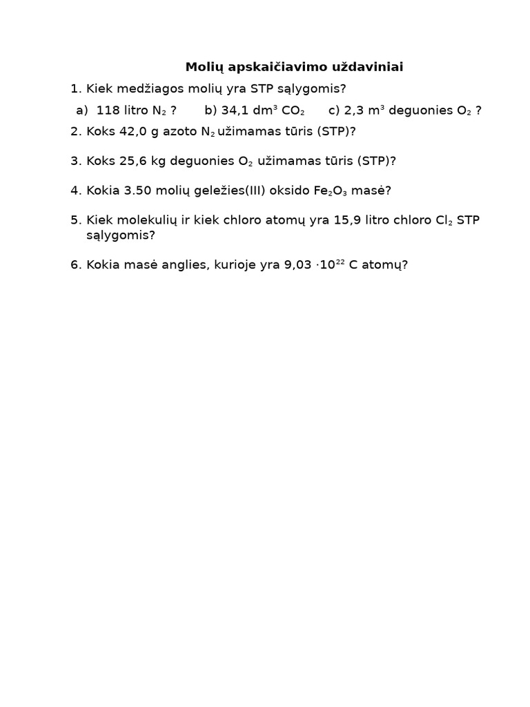 Moliu Apskaiciavimo Uzdaviniai | PDF