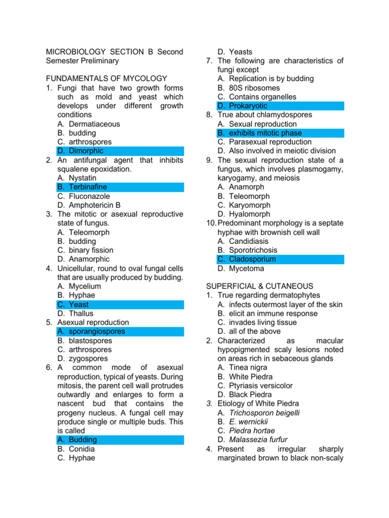 MICROBIOLOGY SECTION B Second Semester Preliminary | PDF