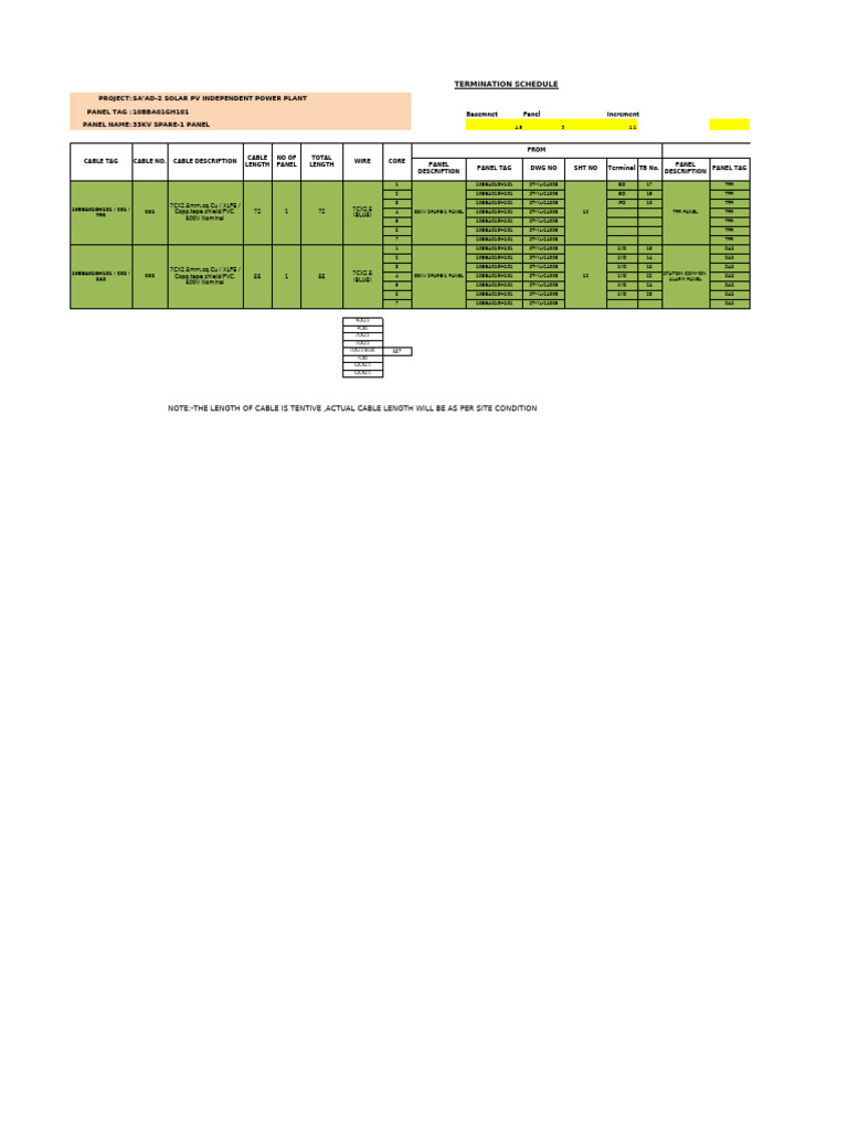 33KV SWGR-1 - Cable Pulling Schedule-Saad PV.1-09.10 | PDF