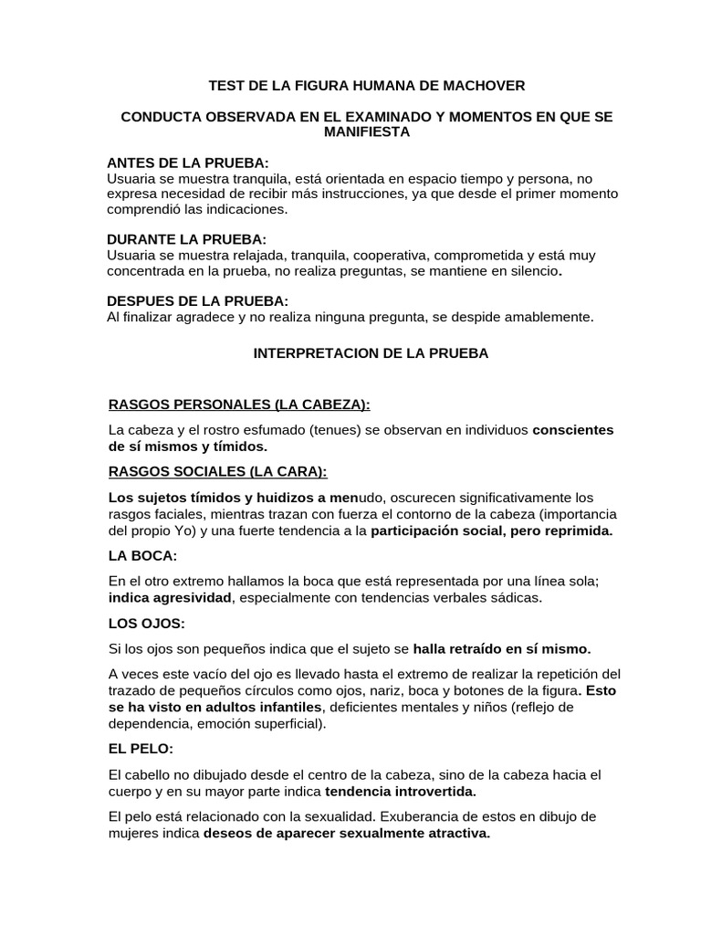 Test de La Figura Humana de Machover Yovana | PDF