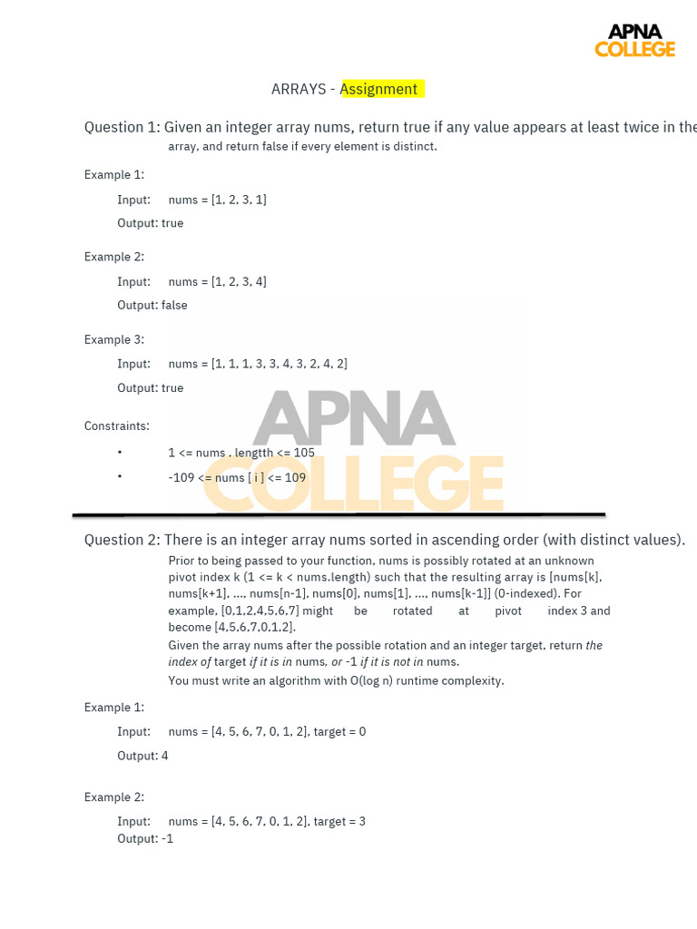 19 - Assignment Questions (Arrays) | PDF