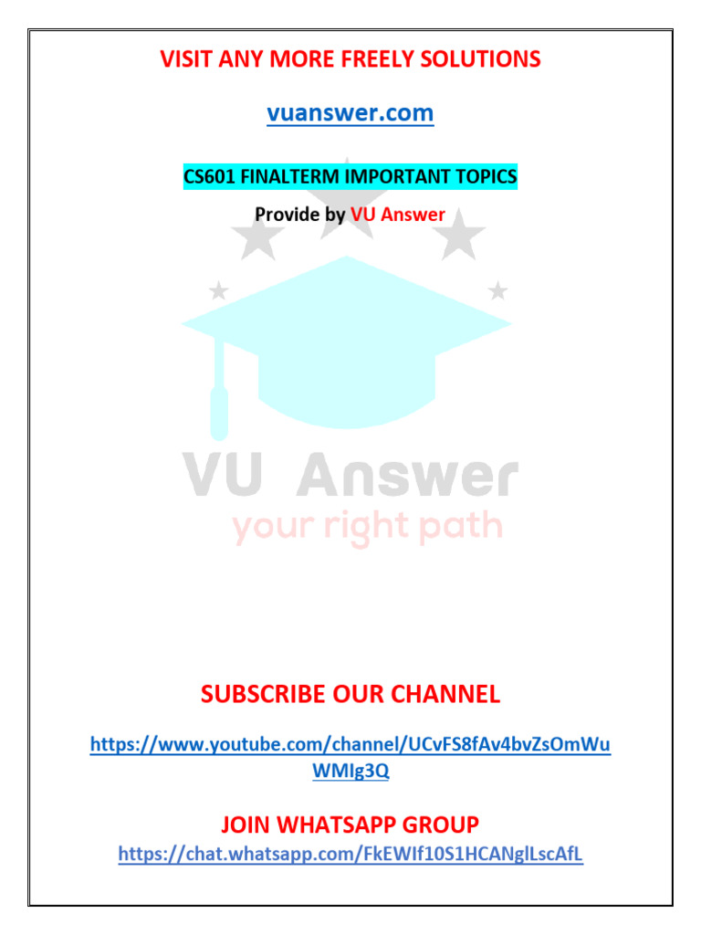 CS601 IMPORTANT TOPIC FINAL TERM by VU Answer | PDF | Computers