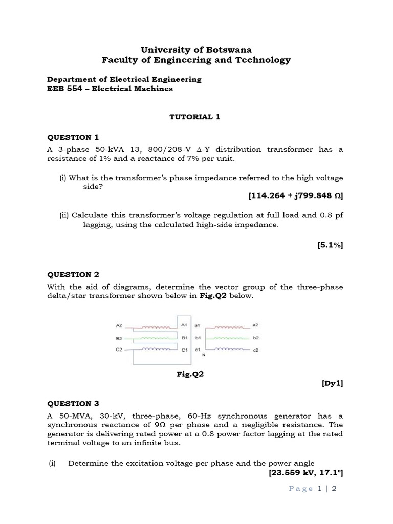 EEB 554 - Electrical Machines Tutorial 1 2024 Final | PDF