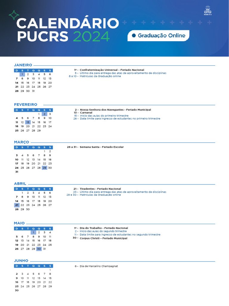 Calendário PUCRS-online - 2024-1 | PDF