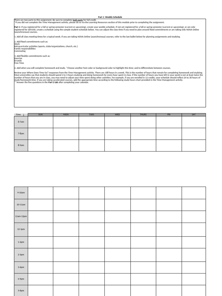 Weekly Schedule Assignment | PDF
