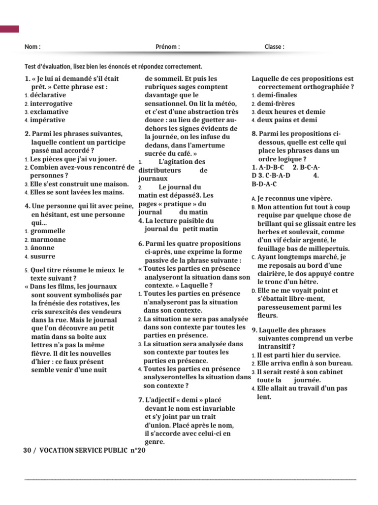 Test de Français | PDF