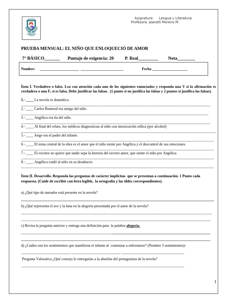 Prueba El Niño Que Enloqueció de Amor | PDF