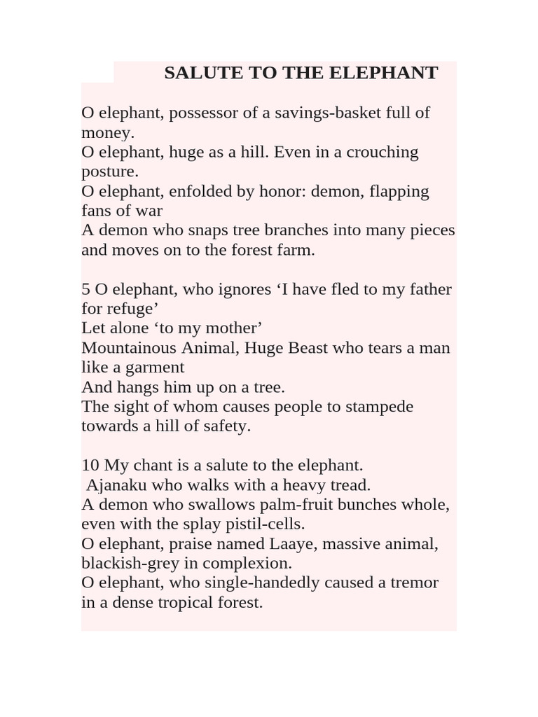 Salute to the Elephant Poem | PDF | Elephant | Poetry