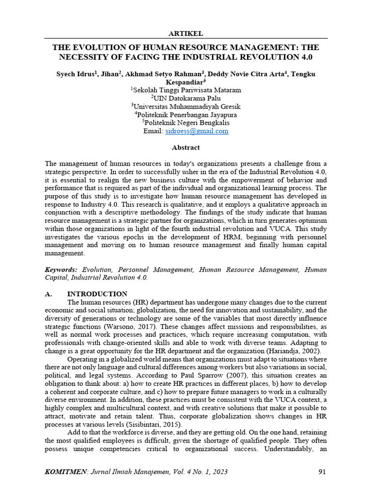 Evolution of Human Resource Management The Necessity of Facing The ...