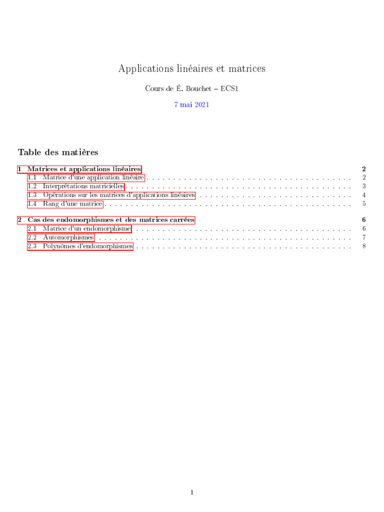 Cours Applications Lineaires Et Matrices Vprof | PDF | Mathematics