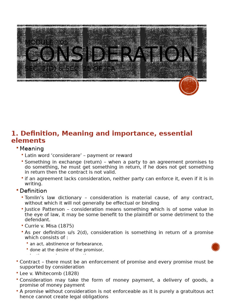 Module 5 - Consideration Law of Contract | PDF