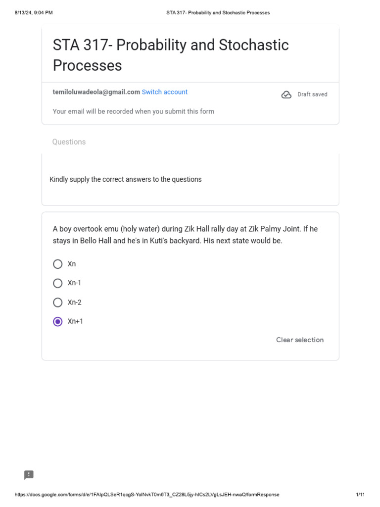 STA 317 - Probability and Stochastic Processes | PDF