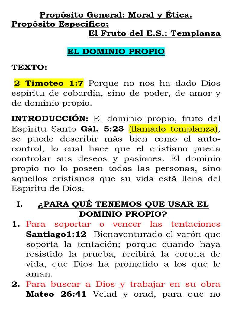 El Dominio Propio | PDF | Teología | Creencia religiosa y doctrina