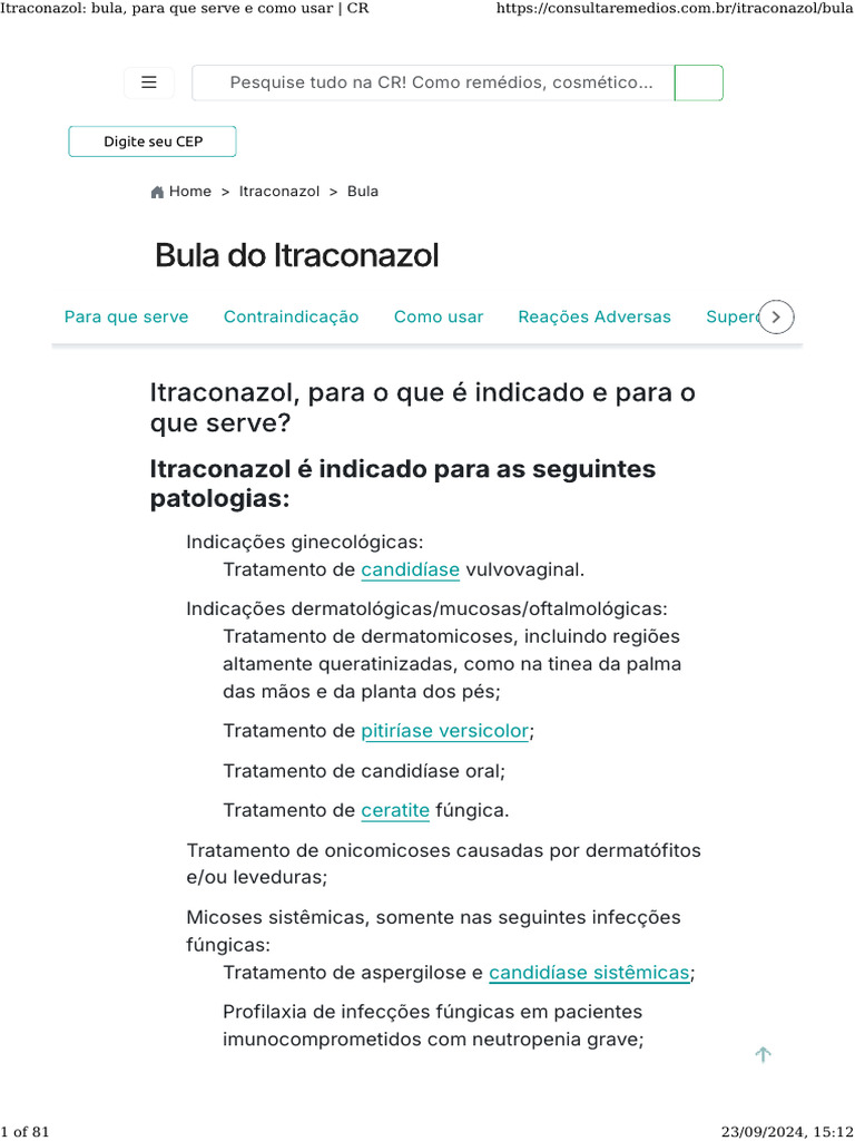 Itraconazol Bula, para Que Serve e Como Usar CR | PDF