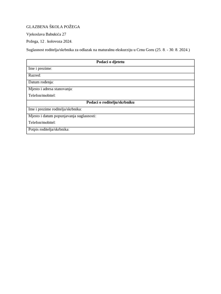 Suglasnost - Glazbena | PDF
