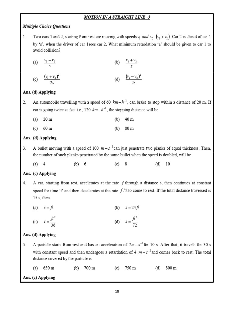 MOTION IN STRAIGHT LINE | PDF