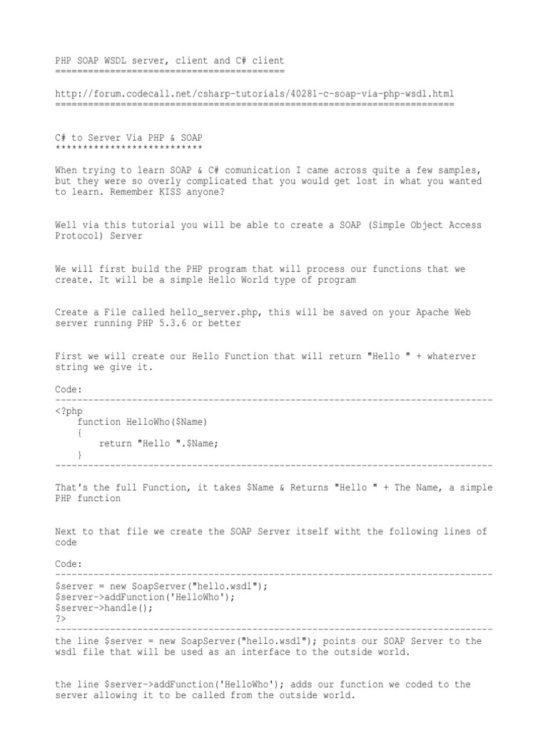 Php Soap Wsdl Server Client And C Client Pdf Web Server Internet And Web