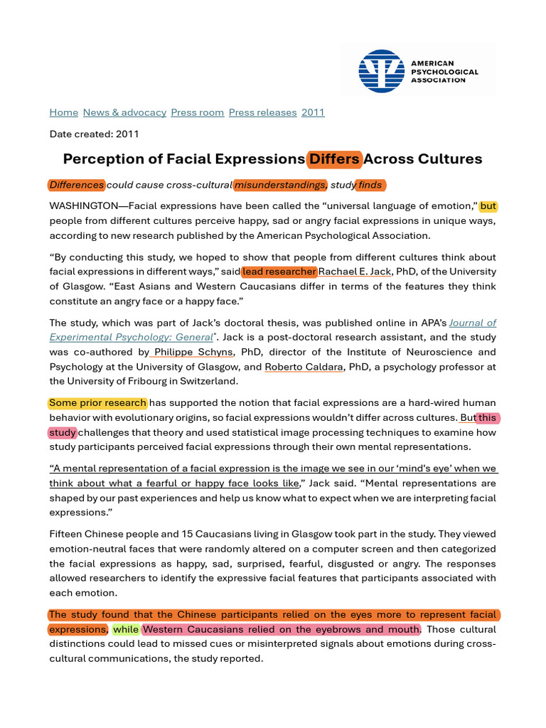 Perception of Facial Expressions Differs Across Cultures INGLES UTN | PDF