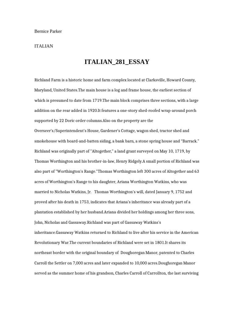 Italian 281 Essay | PDF